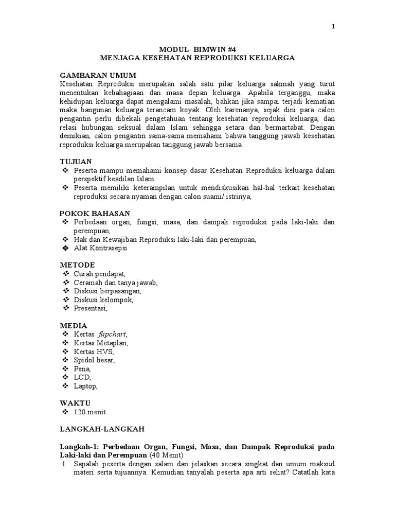 MODUL BIMWIN #4. Menjaga Kesehatan Reproduksi Keluarga | PDF