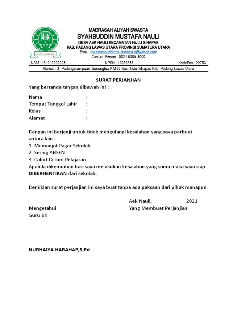 Surat Perjanjian Siswa | PDF