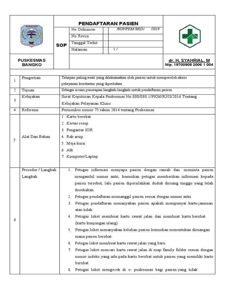 SOP 001 Pendaftaran Pasien | PDF | Pengembangan Diri | Sains & Matematika