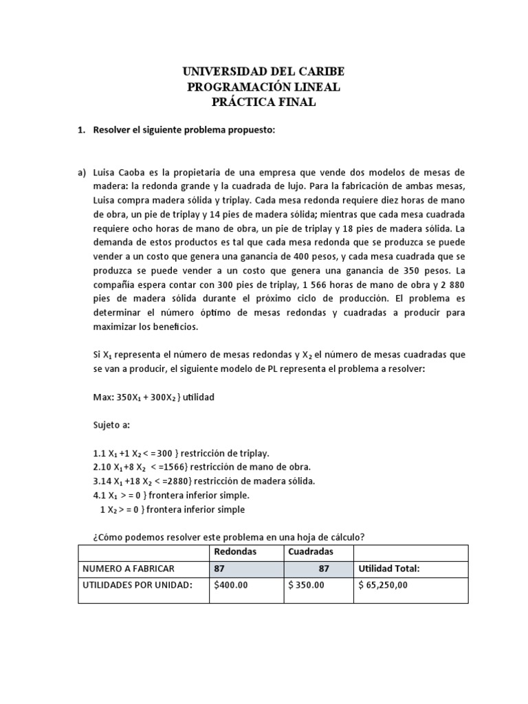 Practica Final Programación Lineal-2 | PDF