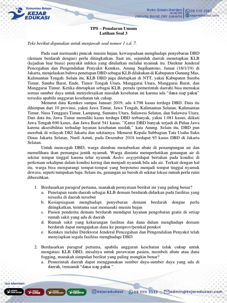 TPS - Penalaran Umum - Latihan Soal 3 (SOAL) | PDF