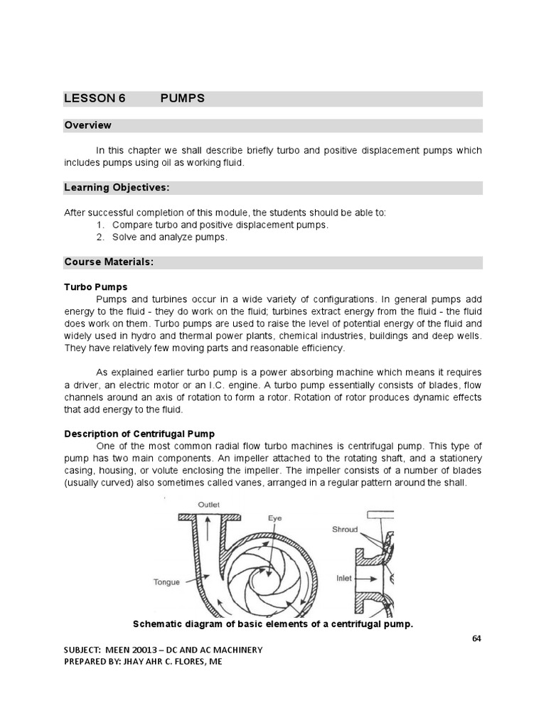 Lesson 6 Pumps | PDF | Pump | Mechanical Engineering