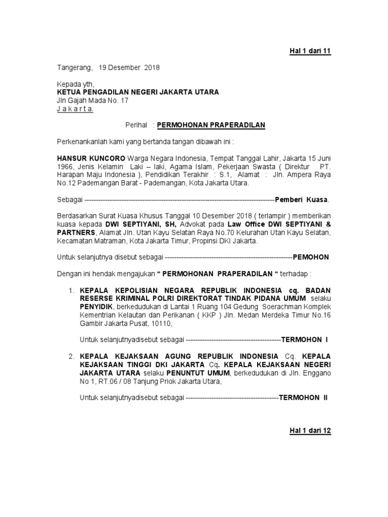 Contoh Surat Permohonan Praperadilan | PDF