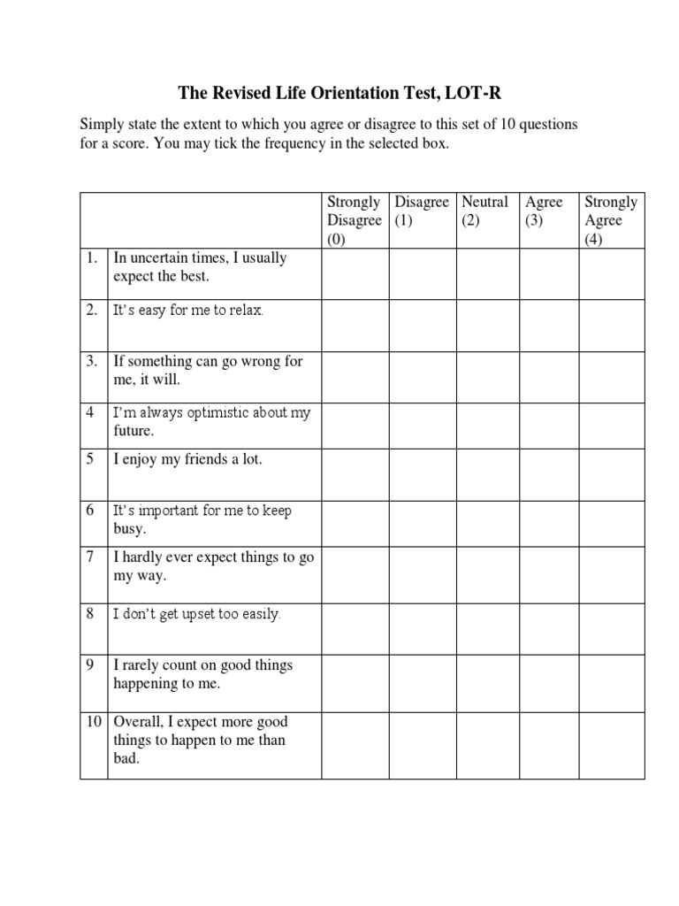 The Revised Life Orientation Test | PDF