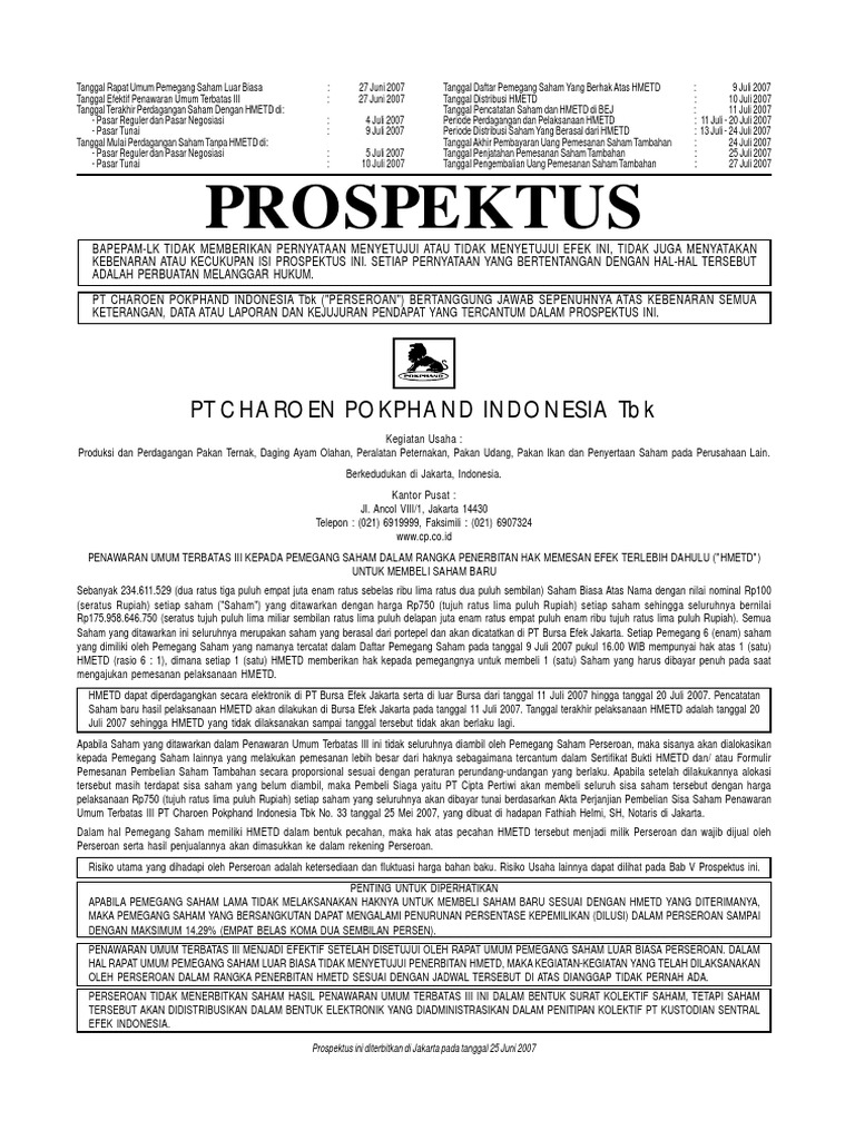 CPIN Prospektus | PDF | Hukum