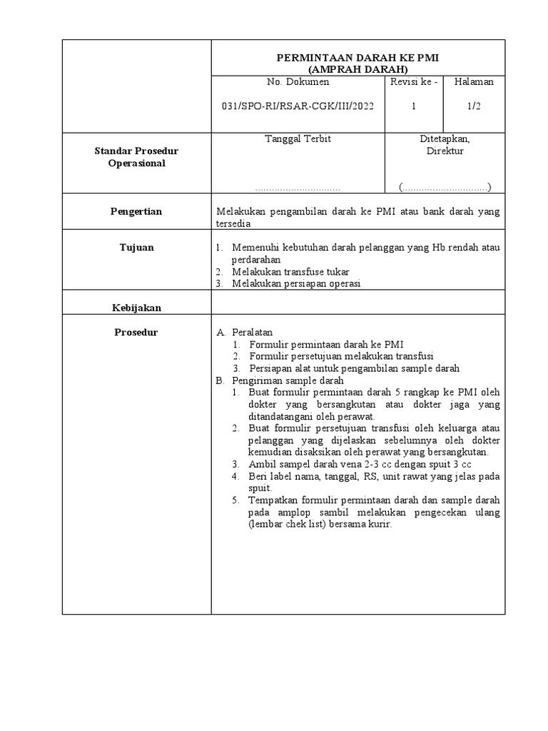 Prosedur Permintaan Darah ke PMI | PDF