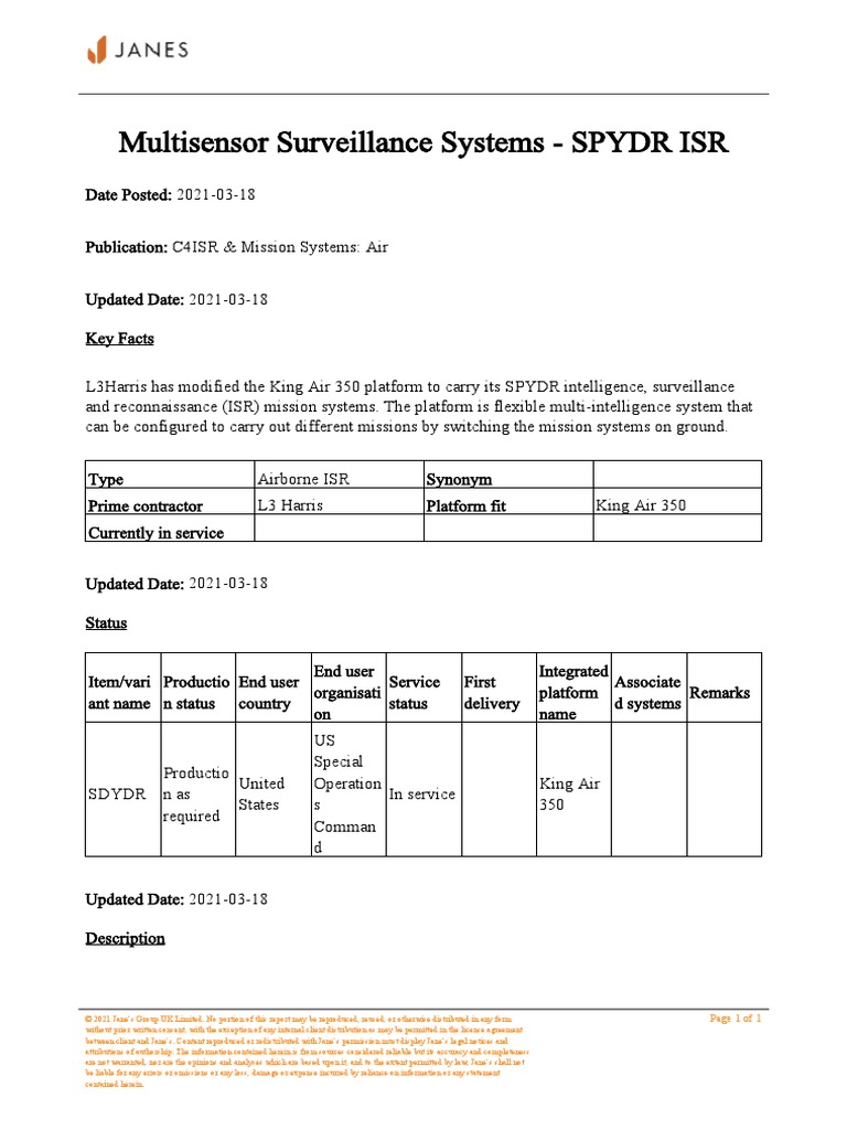 Multisensor Surveillance Systems - SPYDR ISR: Page 1 of 1 | PDF ...
