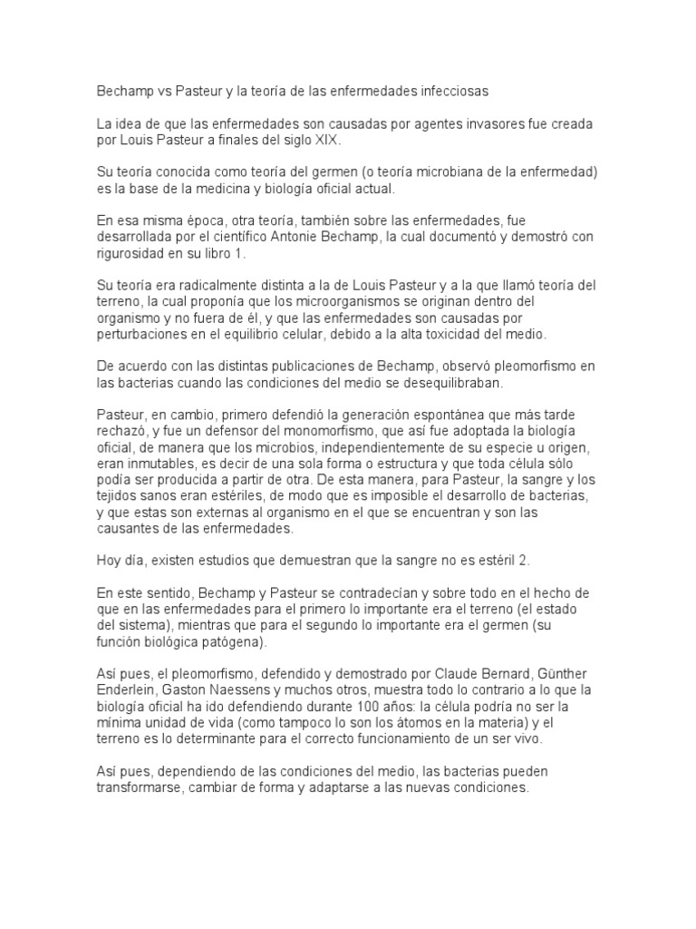 Bechamp Vs Pasteur y La Teoría de Las Enfermedades Infecciosas | PDF ...