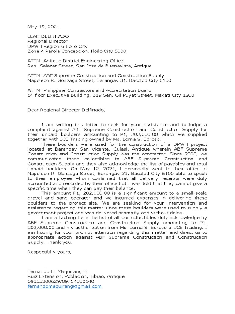 letter to DPWH | PDF