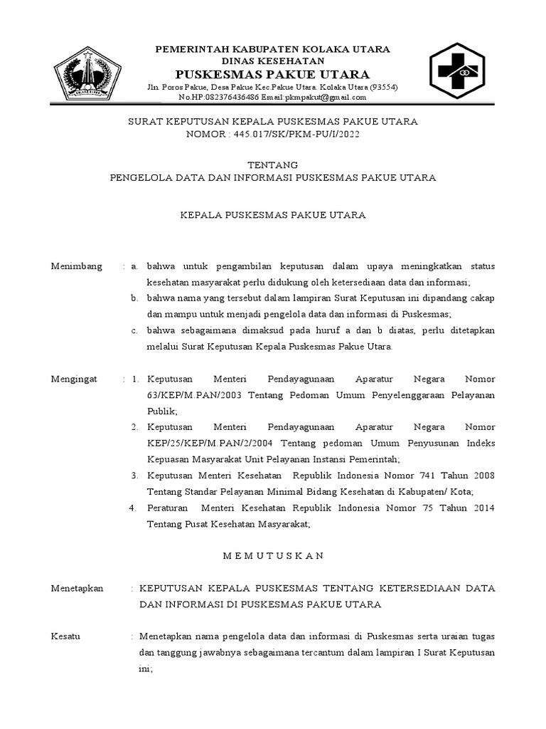 SK Pengelola Informasi Dengan Uraian Tugas Dan Tanggung Jawab | PDF