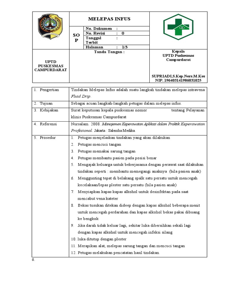 Prosedur Melepas Infus | PDF
