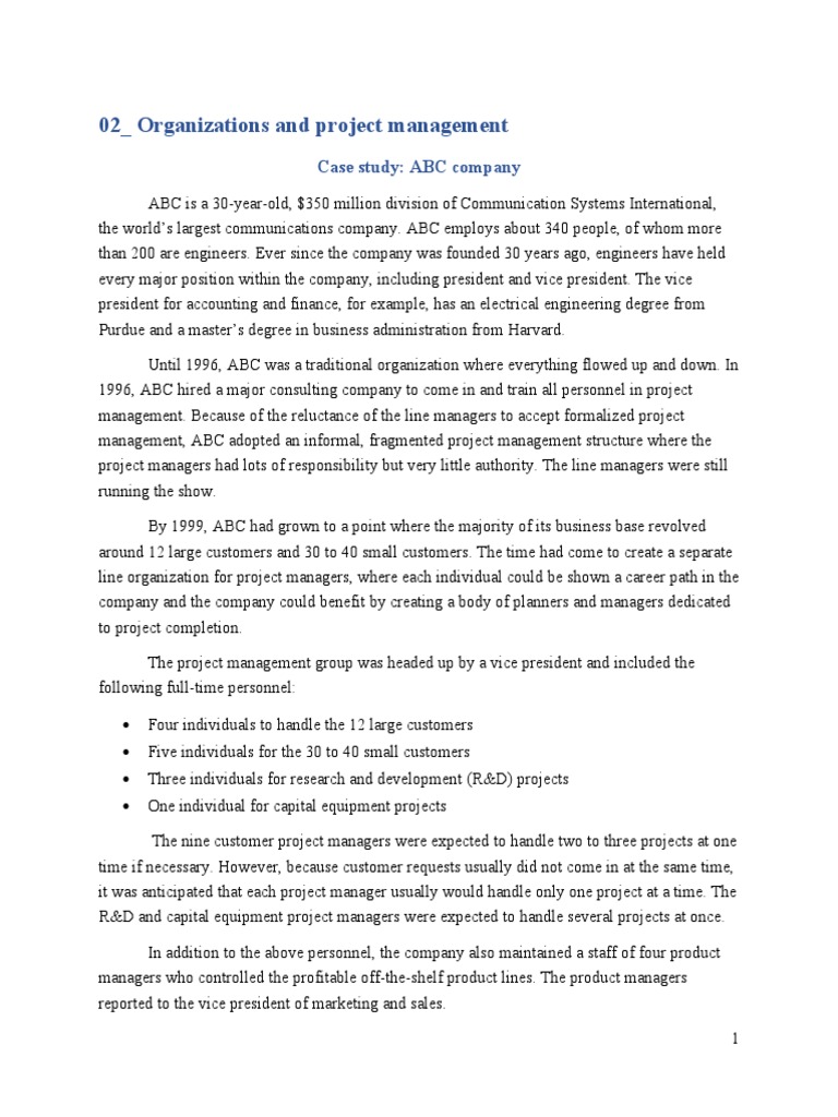 02 - Organizations and Project Management: Case Study: ABC Company ...