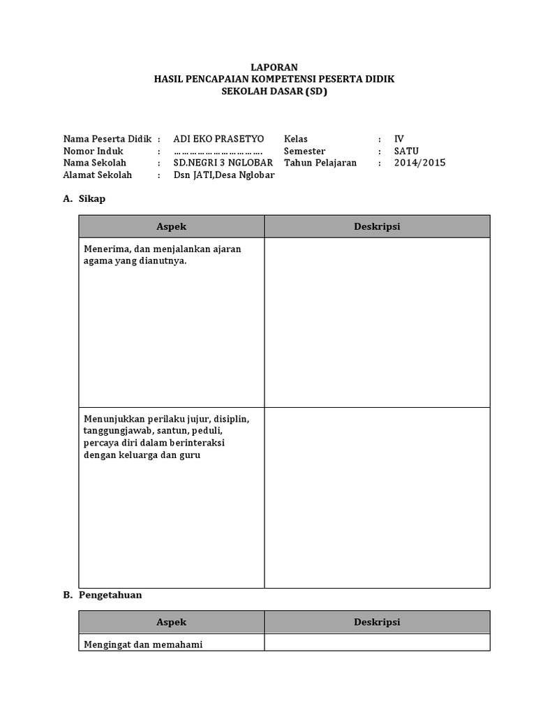 Format Rapor Sementara | PDF