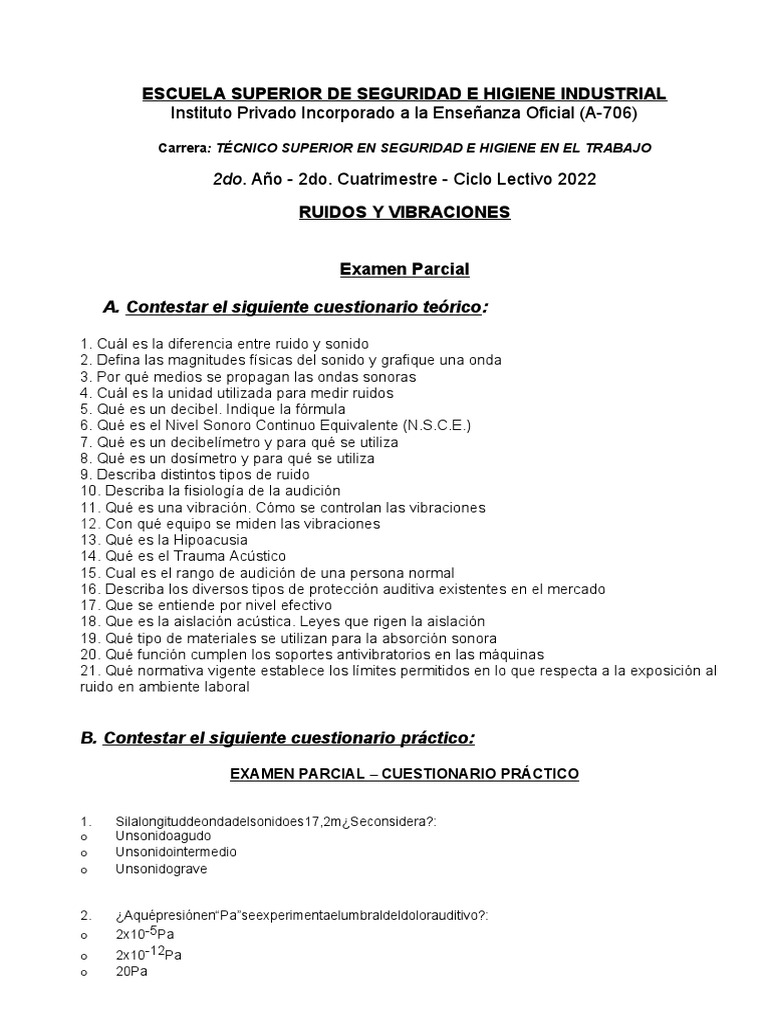 P y TP Ruidos y Vibraciones 2022-01 | PDF | Sonido | Acústica