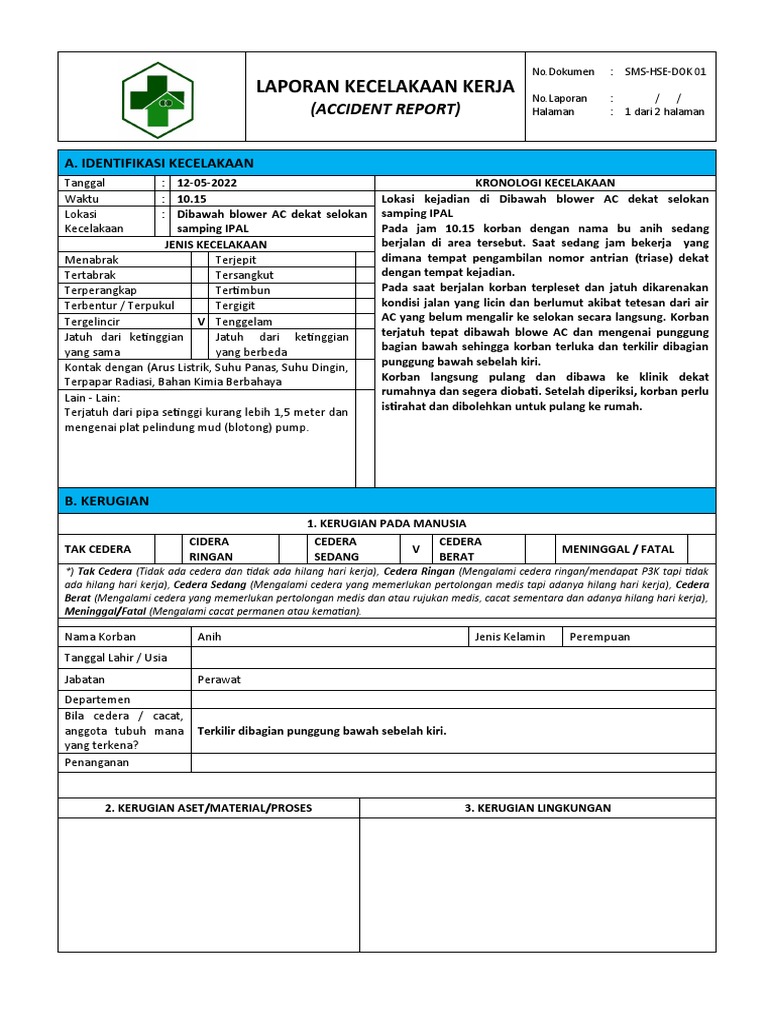 Form Laporan Kecelakaan Kerja | PDF