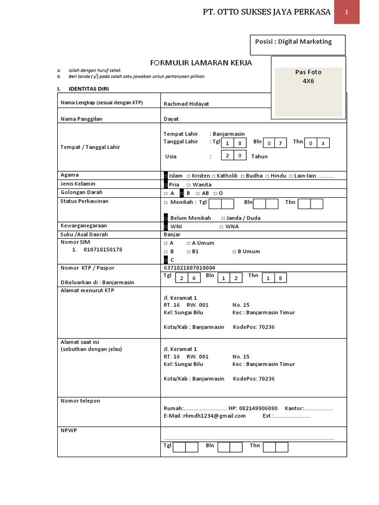 Formulir Lamaran Kerja | PDF