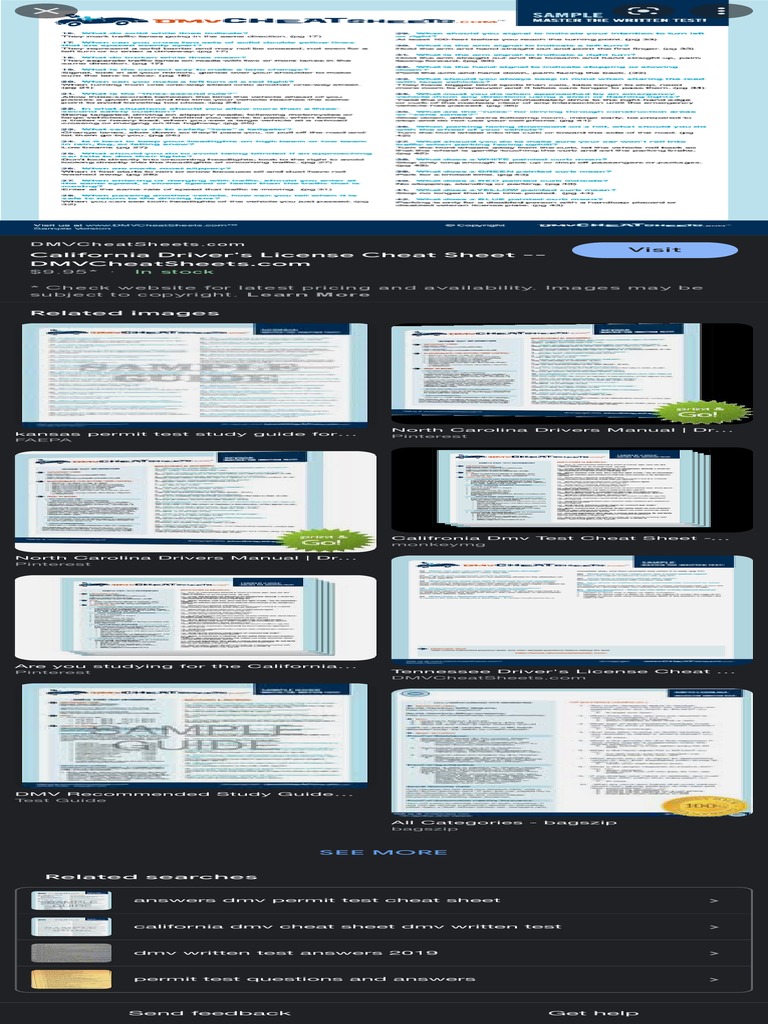 Cheat Sheets With All Answers DMV California - Google Search | Download ...