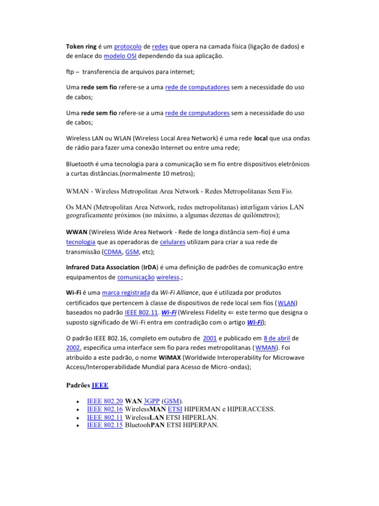 Token Ring É Um Protocolo de Redes Que Opera Na Camada Física | PDF | Ieee 802.11 | Wi-Fi