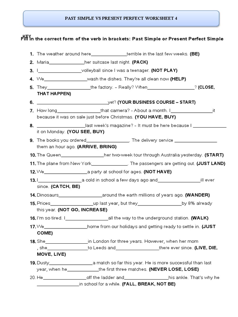 Past-Present-Perfect-Simple - Worksheet 4 | PDF