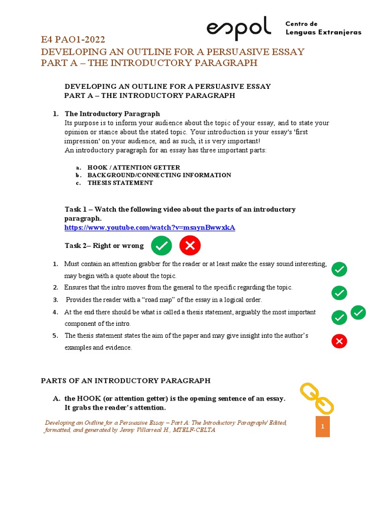 Persuasive Essay Introductory Outline | PDF | Essays | Thesis