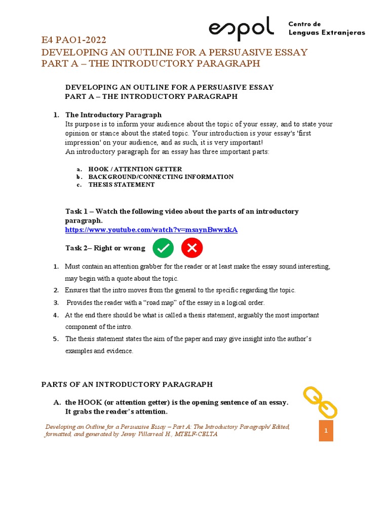 Persuasive Essay Introductory Paragraph Guide | PDF | Essays | Thesis