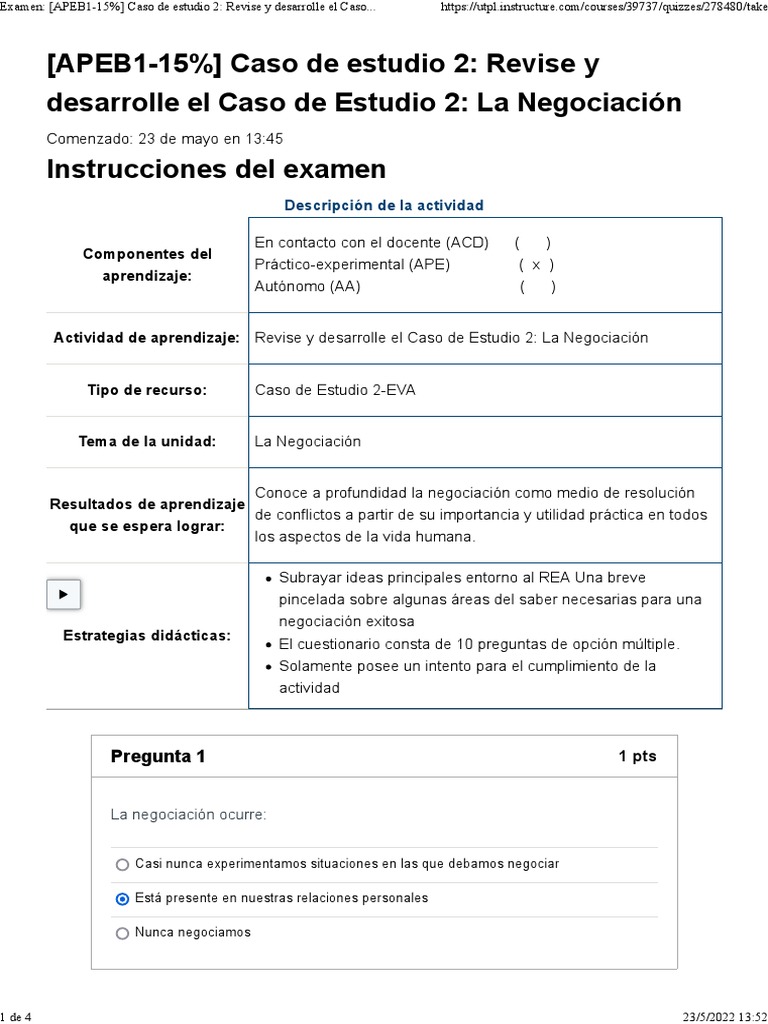Examen - Caso de Estudio 2 - Revise y Desarrolle El Caso de Estudio 2 - La Negociación | PDF ...