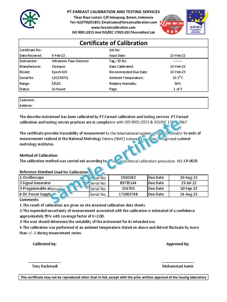 Ultra Sonic Flaw Detector Sample | PDF | Calibration | Metrology