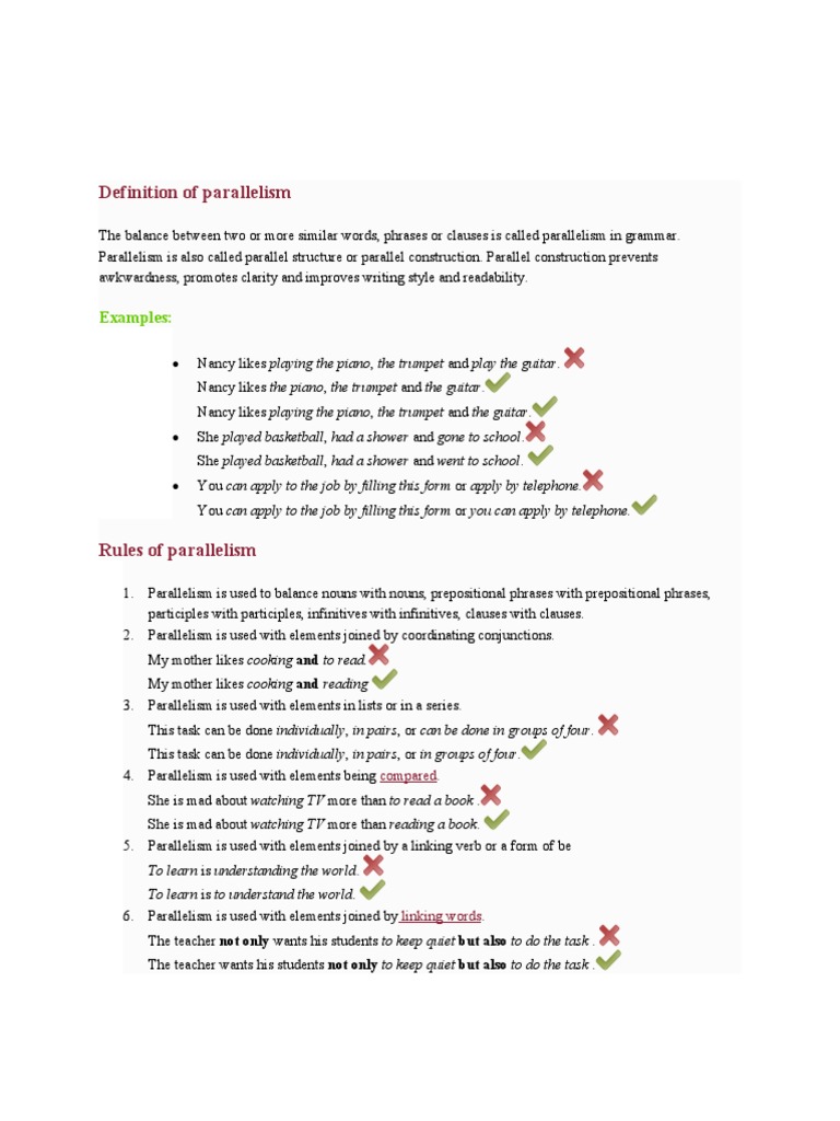 Definition of Parallelism: Examples | PDF