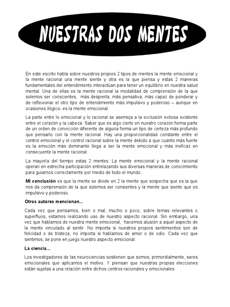 Las Dos Mentes del Ser Humano | PDF | Filosofía | Relaciones personales ...