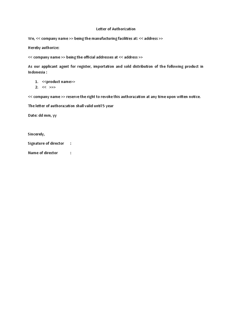 Authorization Letter for Product Distribution | PDF