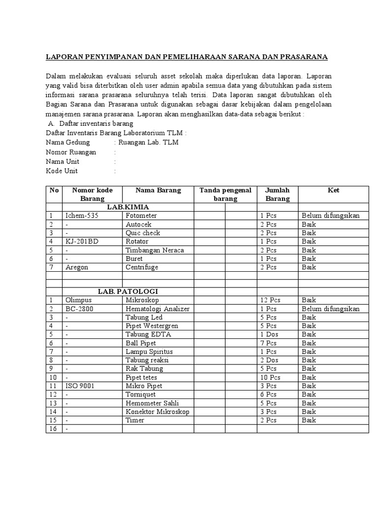 Laporan Inventaris Lab | PDF