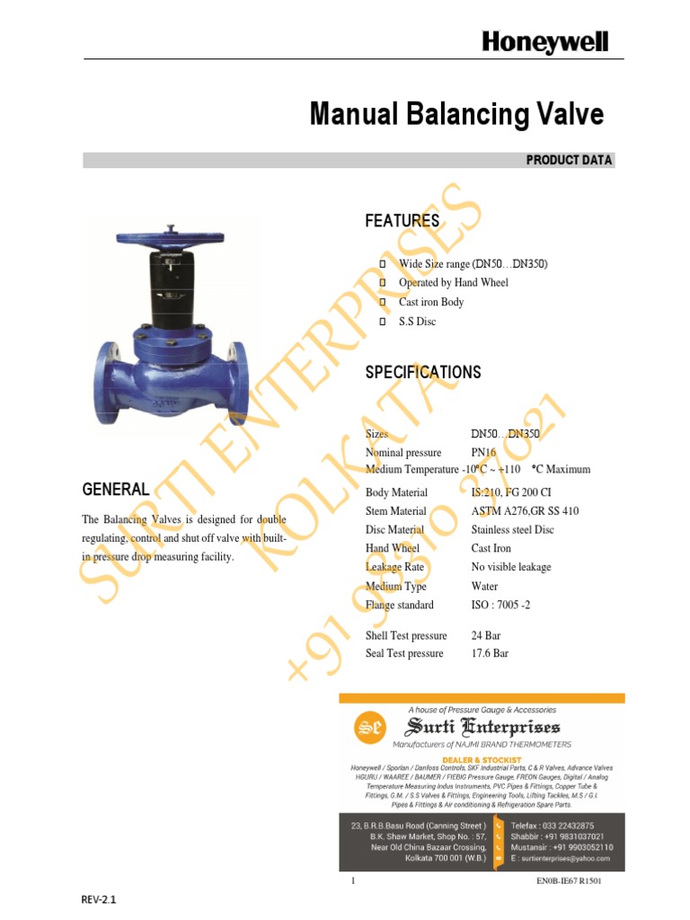 Manual Balancing Valve Specifications | PDF | Plumbing | Manufactured Goods