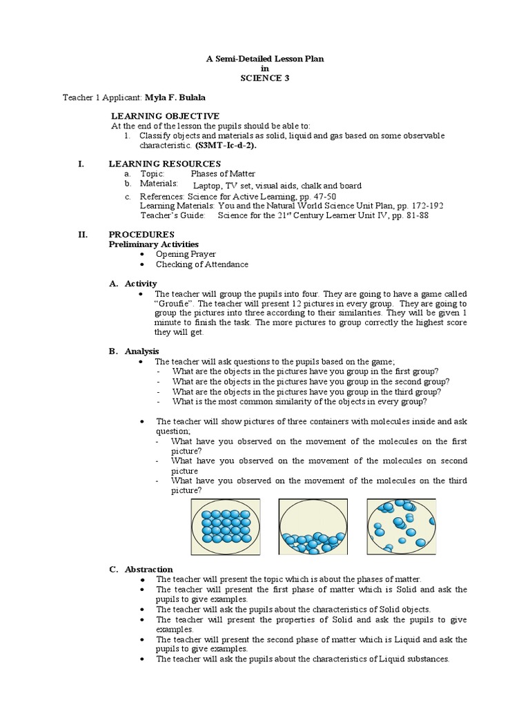 Phases of Matter Lesson Plan for Grade 3 | PDF | Solid | Phase (Matter)