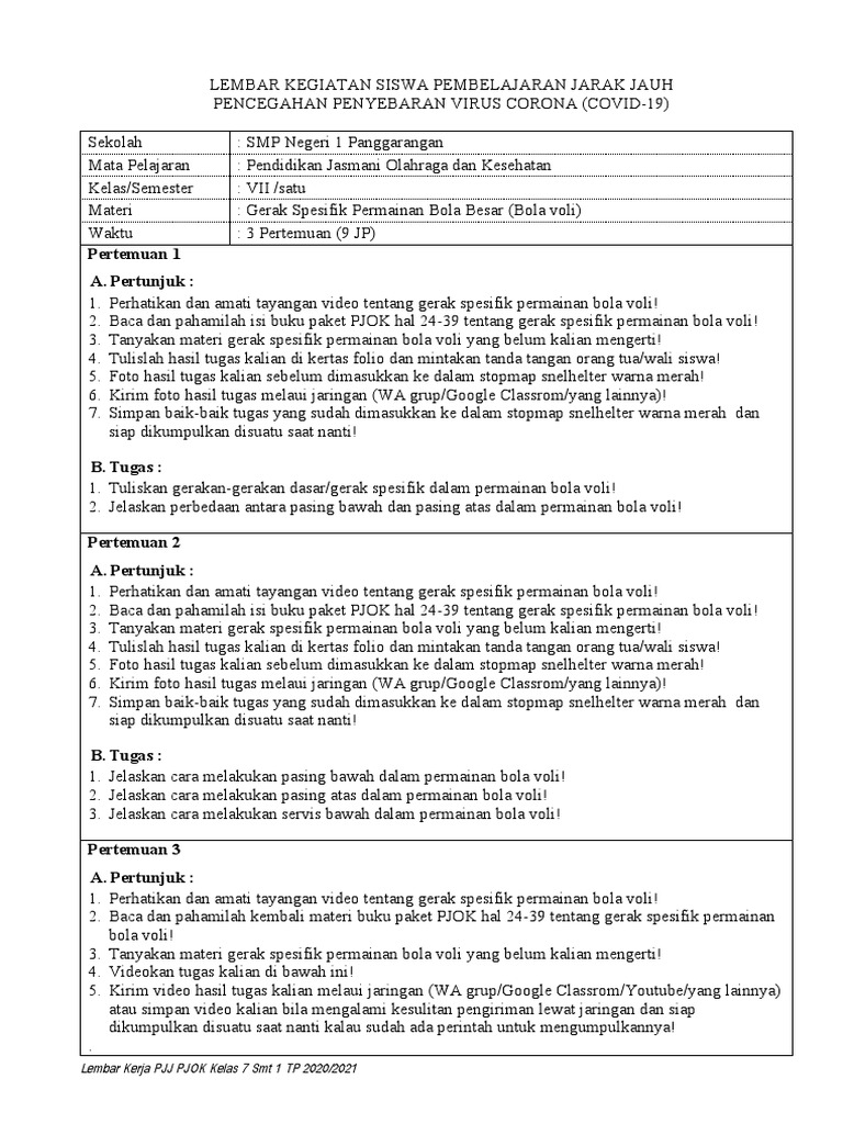 6.2.lembar Kerja PJJ Bola Voli | PDF