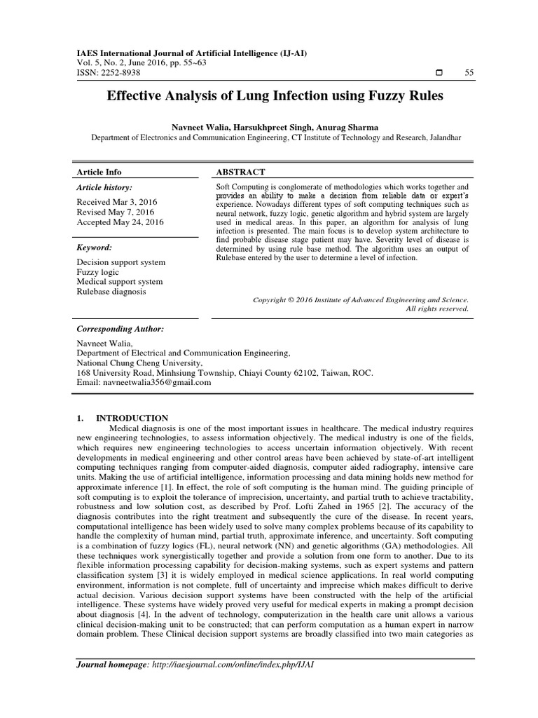 Effective Analysis of Lung Infection Using Fuzzy Rules | PDF | Fuzzy Logic | Mathematical ...