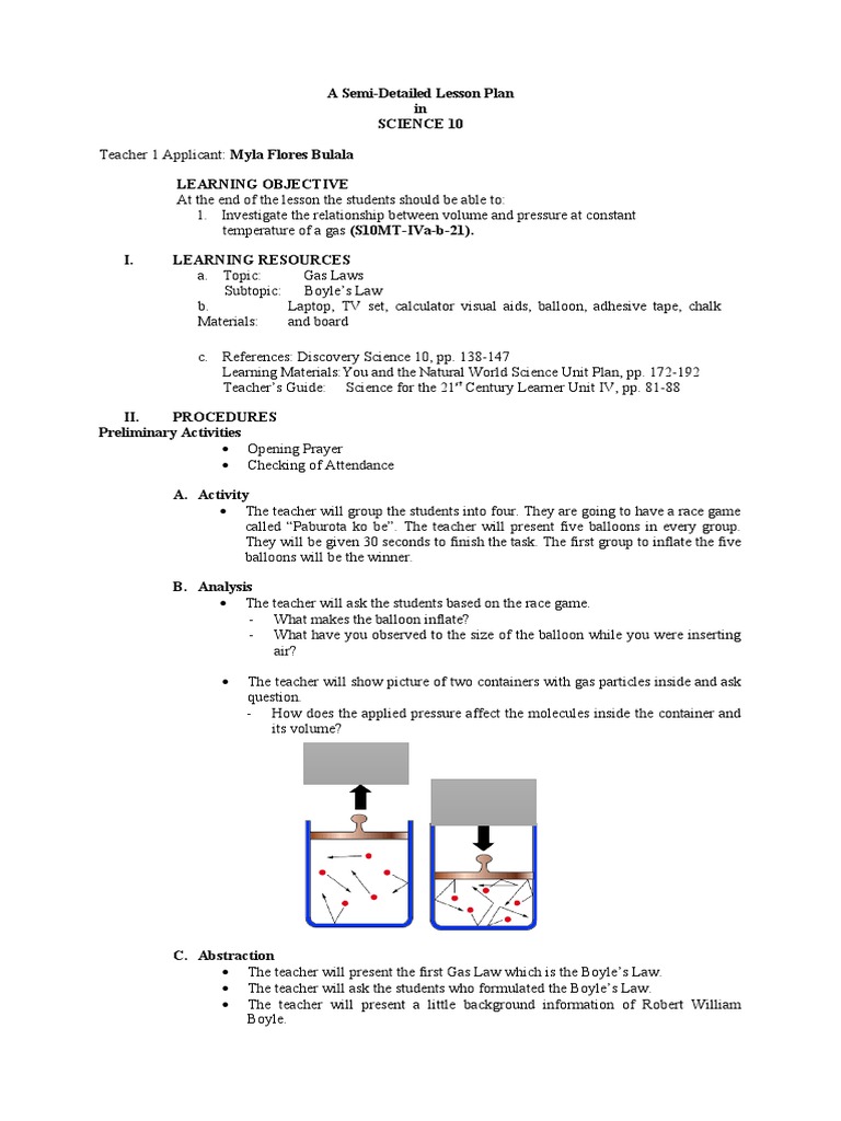 Lesson Plan JUNIOR HIGH | PDF | Gases | Pressure
