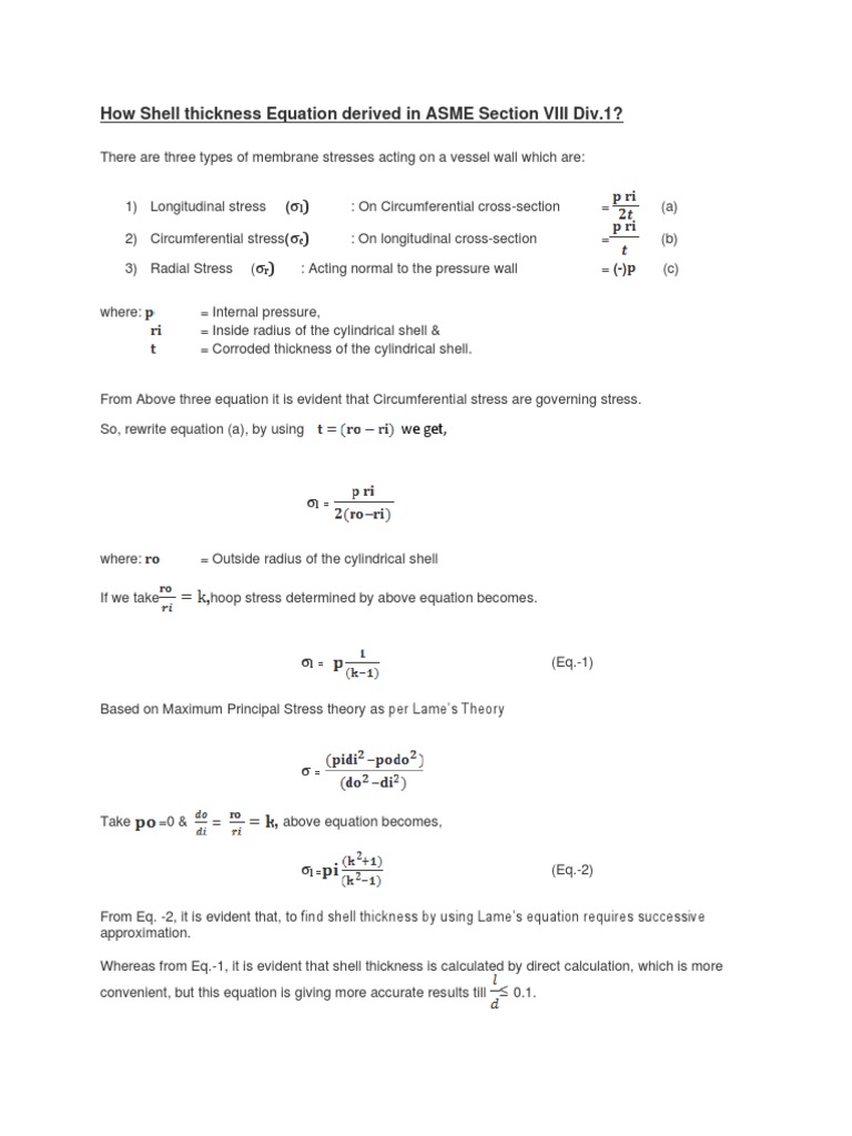 How Shell Thickness Equation Derived in ASME Section VIII Div.1? | PDF