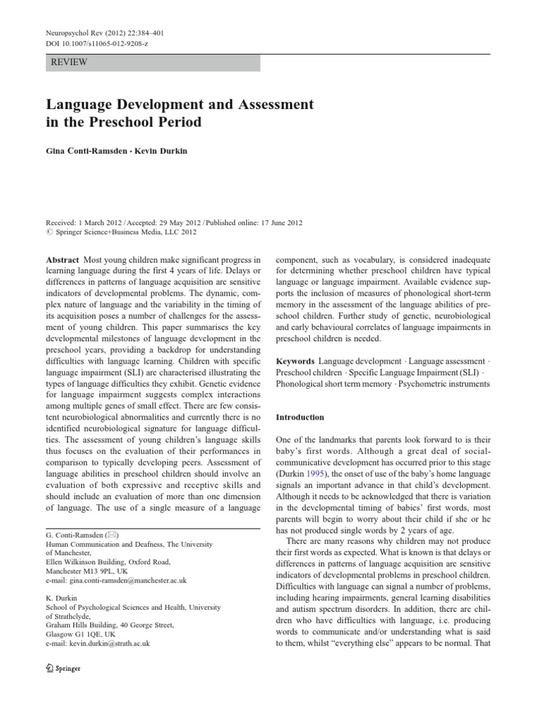 Language Development in Preschoolers | PDF | Wechsler Adult ...