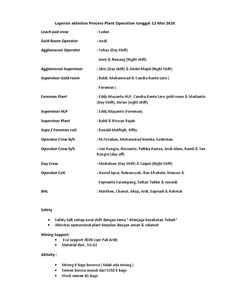 Laporan Aktivitas Operation | PDF | Griya & Taman | Teknologi & Rekayasa