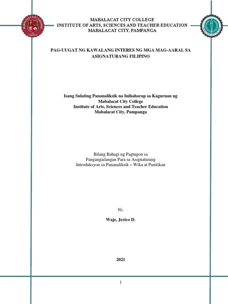 Pag-Uugat NG Kawalang Interes NG Mga Mag-Aaral Sa Asignaturang Filipino | PDF