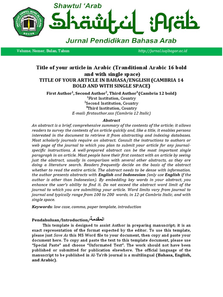 Template Jurnal Shawtul 'Arab | PDF | Abstract (Summary) | Search ...