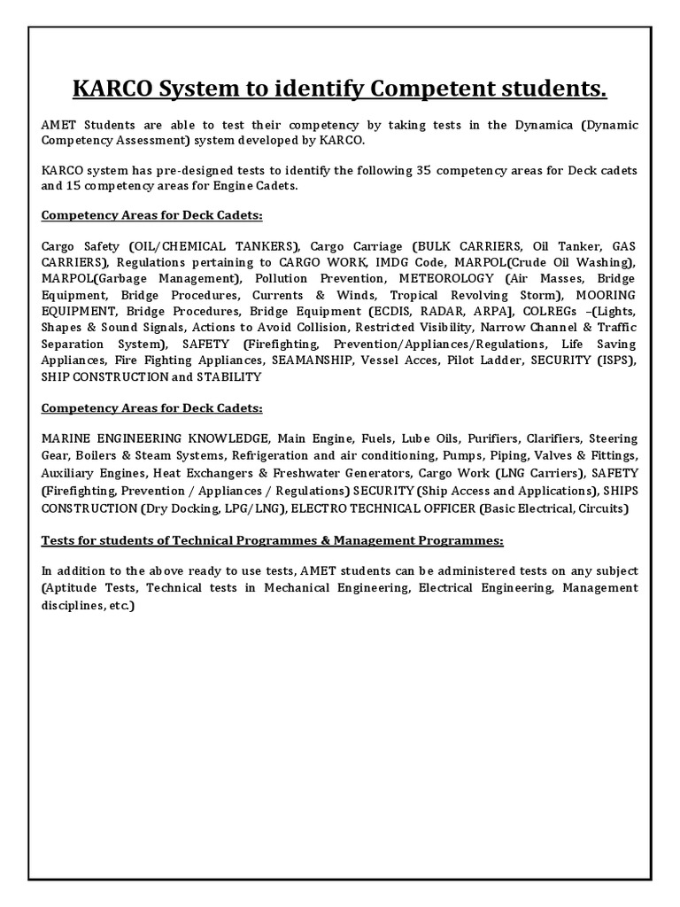 KARCO System To Identify Competent Students.: Competency Areas For Deck ...