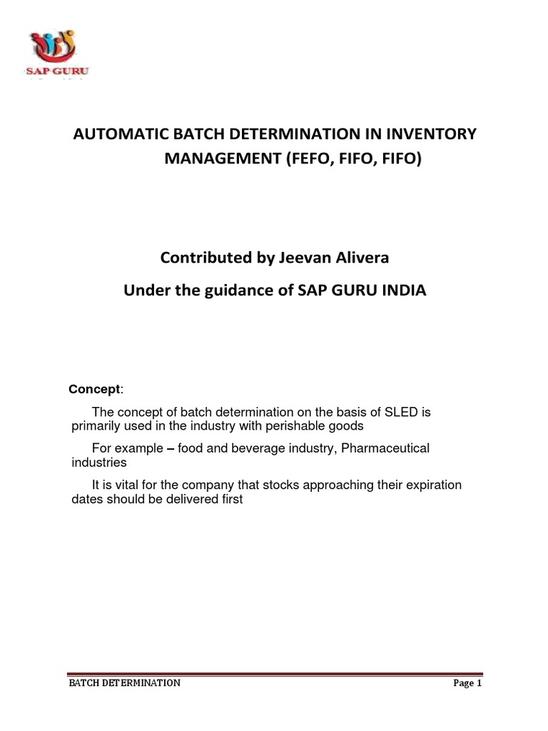 Automatic Batch Determination in Inventory Management (Fefo, Fifo, Fifo) | Download Free PDF ...