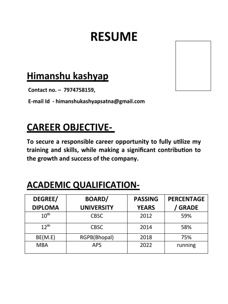Himanshu Kashyap Resume | PDF