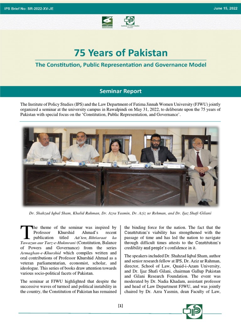 75 Years of Pakistan: The Constitution, Public Representation and ...