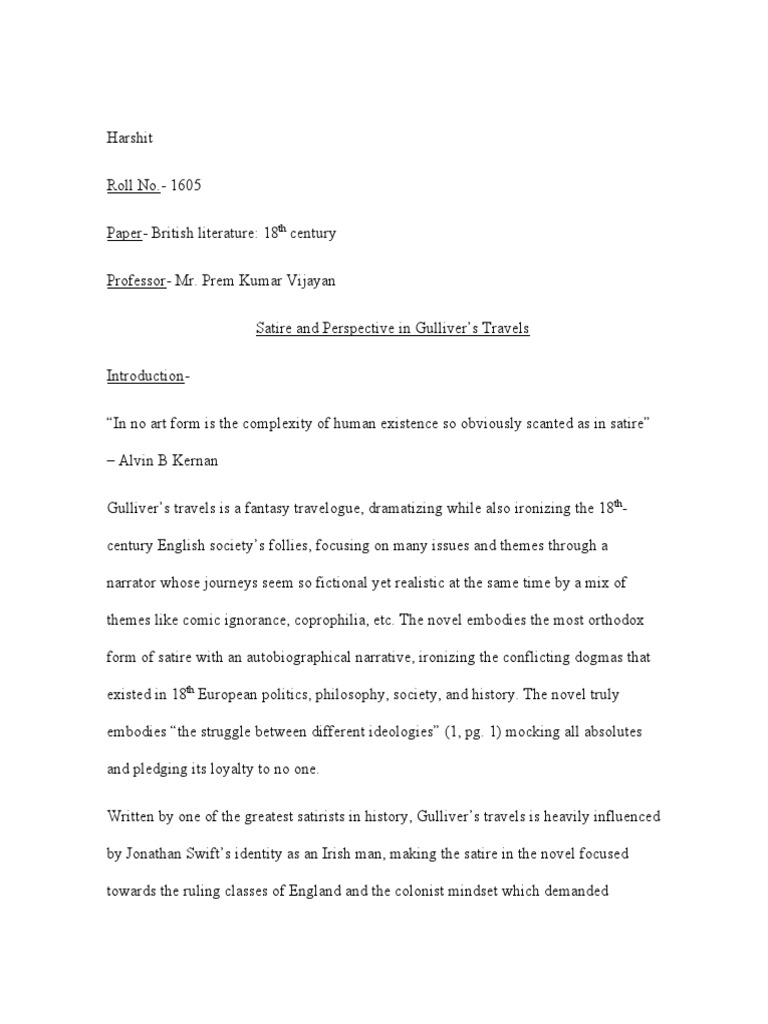 British Literature - 18th Century Assignment | PDF | Gulliver's Travels