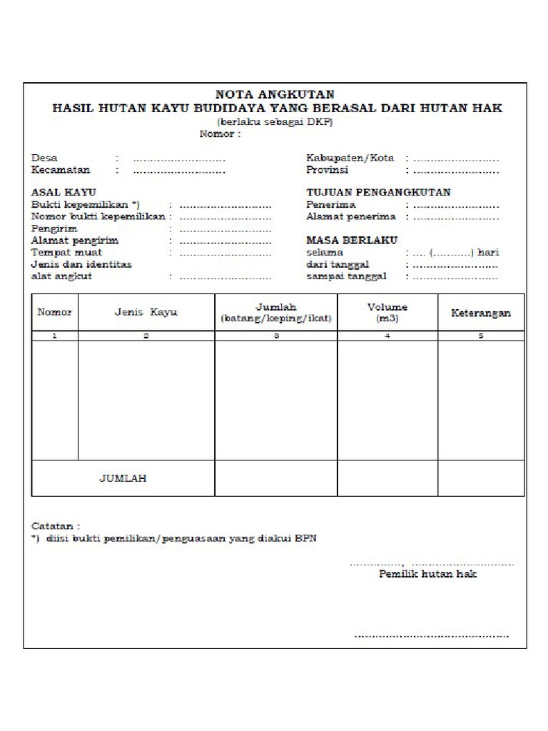 Nota Angkutan Kayu Log (Bon Trip) | PDF