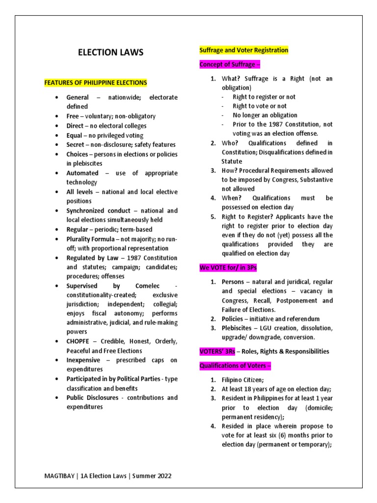 Election Laws | PDF | Elections | Suffrage