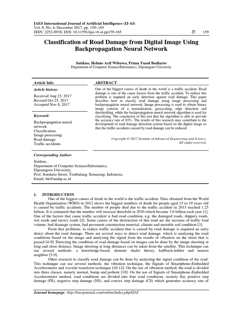 Classification of Road Damage From Digital Image Using Backpropagation Neural Network | PDF ...
