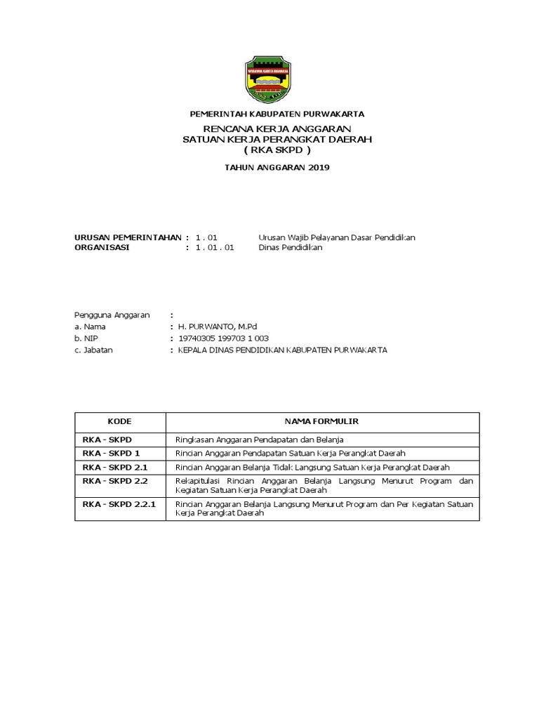 Rencana Kerja Anggaran Satuan Kerja Perangkat Daerah (Rka SKPD) | PDF